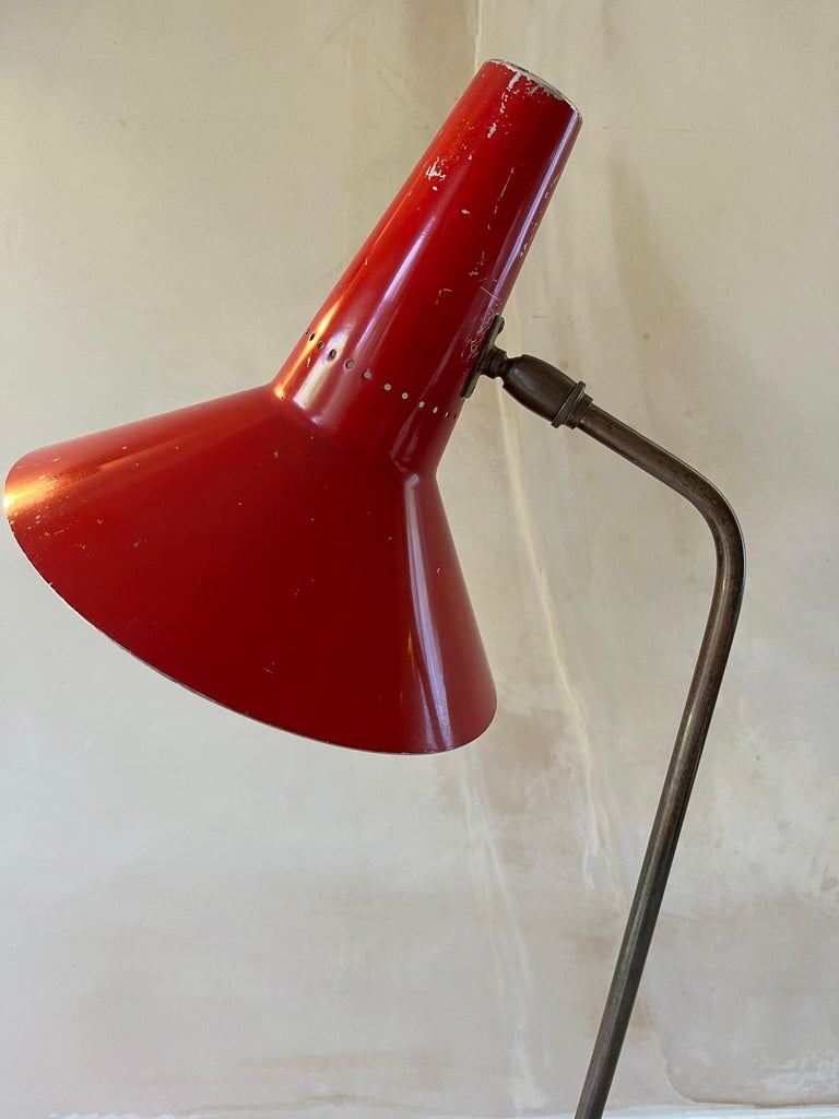 English 1950’s Red Enamel and Gilt Metal Desk Lamp by Beverly Pick for ...