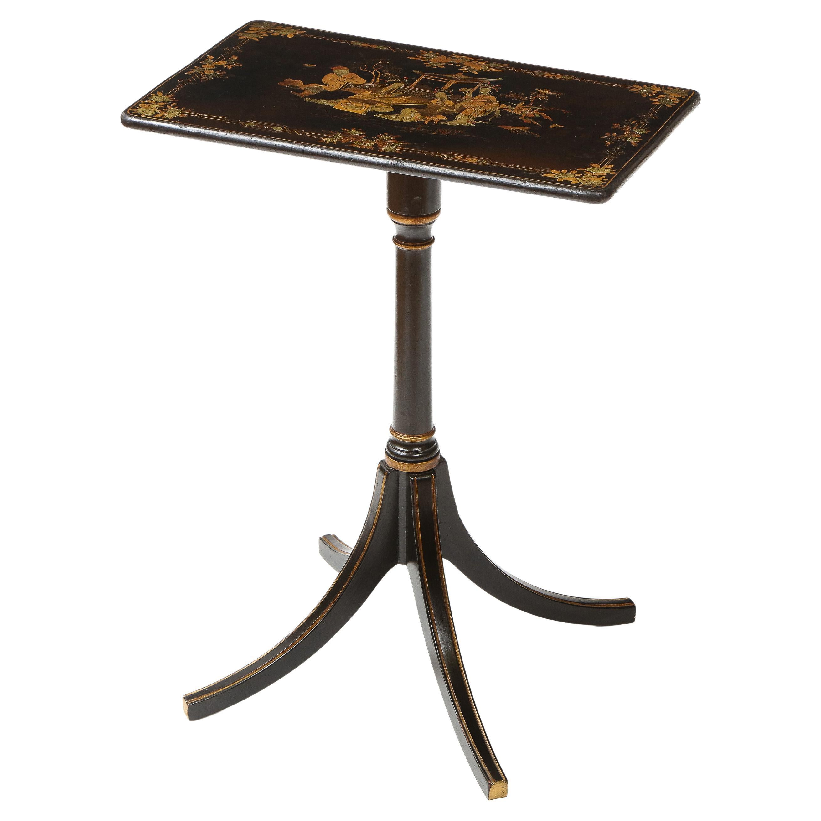 English Chinoiserie Gilt-Decorated and Black Japanned Tea Table For ...