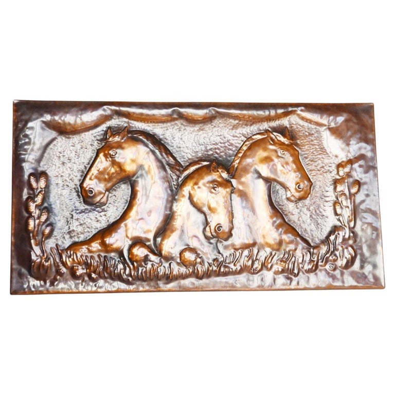 English Contemporary Copper Plaque Depicting Racing Horses For Sale at ...