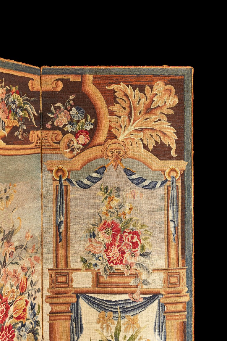 English Four Fold Tapestry Textile Screen in the Flemish Taste For Sale ...