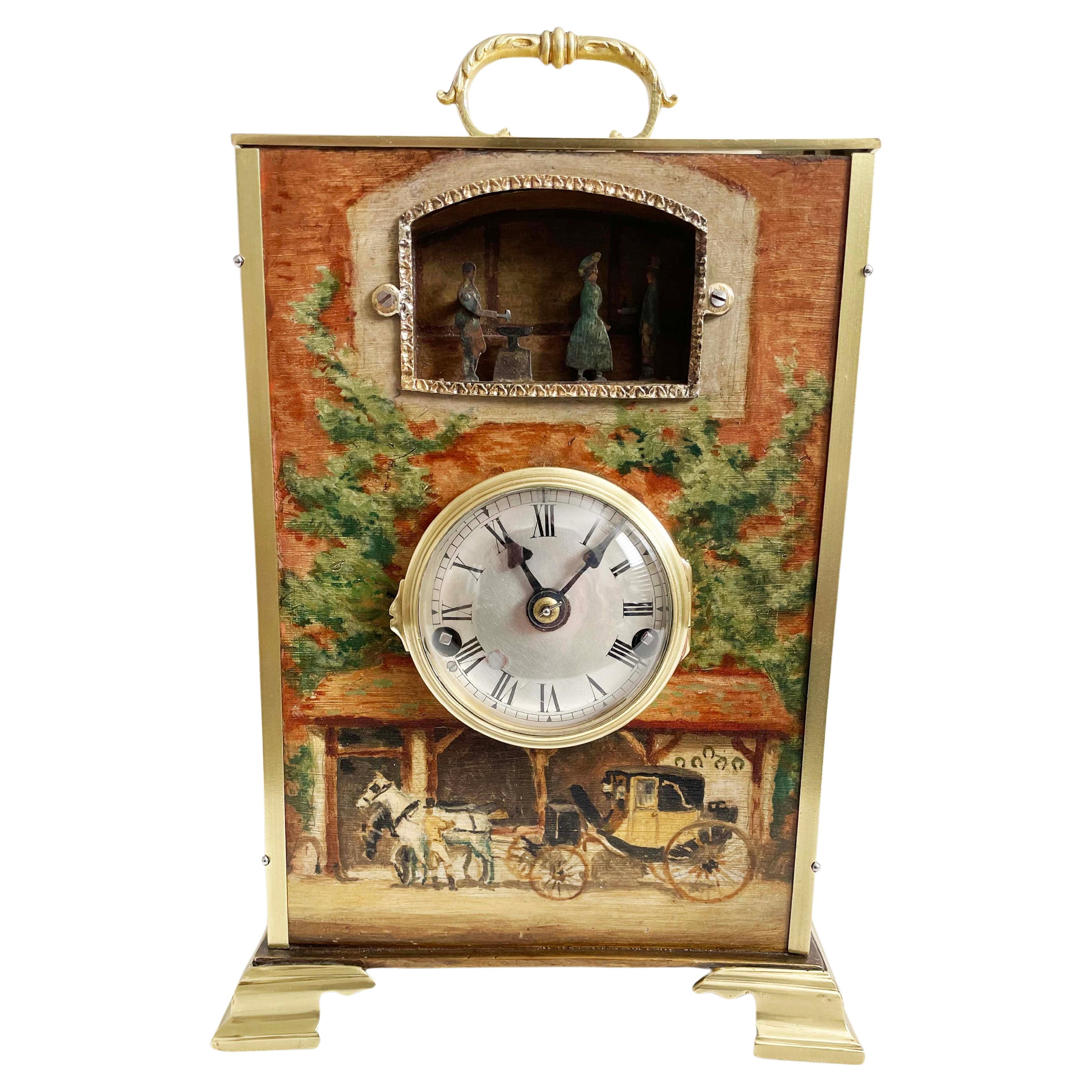An English Lacquered Brass And Painted Tôle Automaton Clock, 19th ...