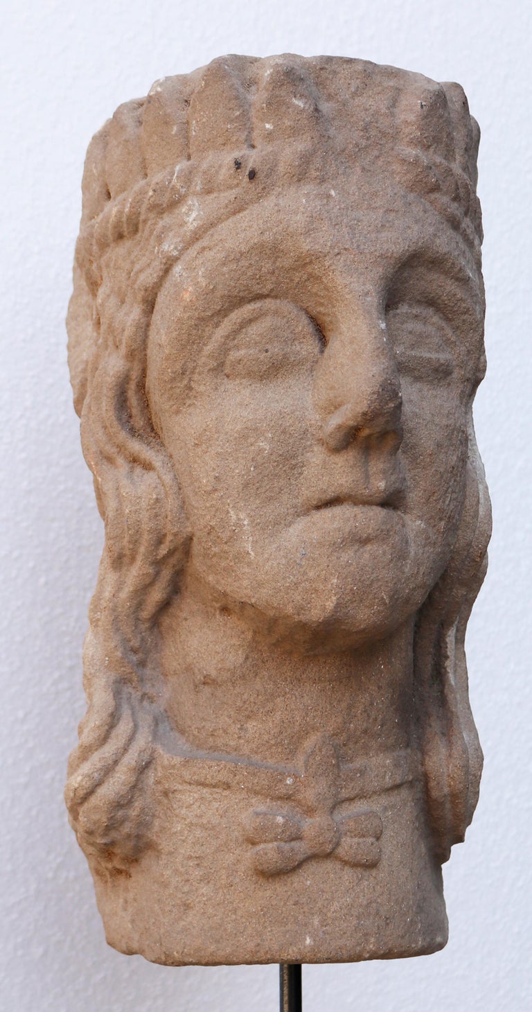 English Medieval Stone Head Mounted onto Steel Stand For Sale at ...