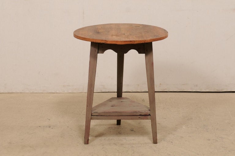English Painted Cricket Table w/ Scalloped Skirt and Lower Shelf, Early ...