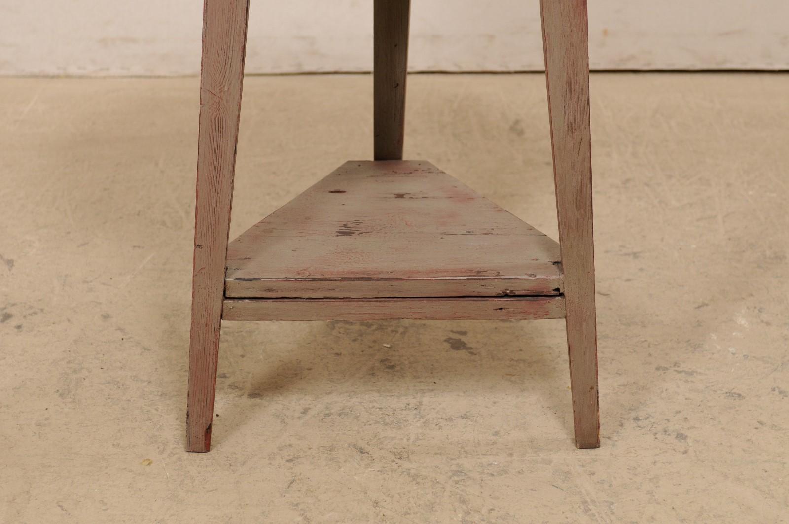 English Painted Cricket Table w/ Scalloped Skirt and Lower Shelf, Early ...