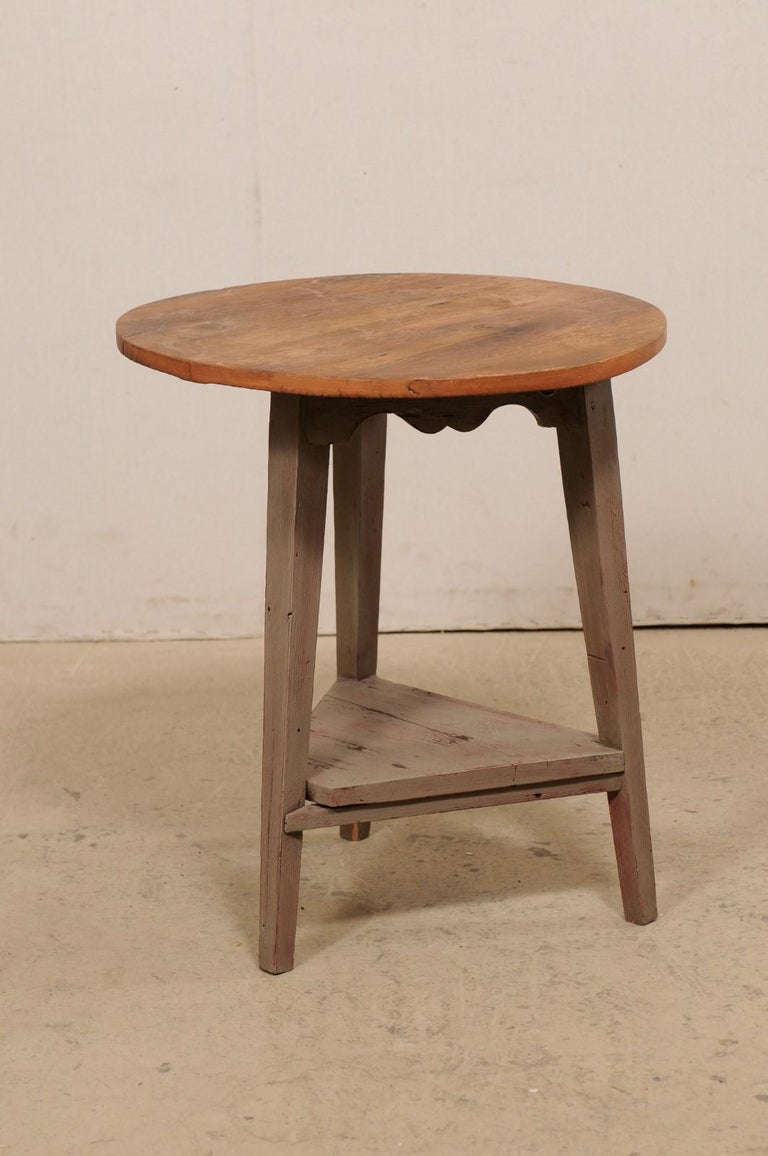 English Painted Cricket Table w/ Scalloped Skirt and Lower Shelf, Early ...