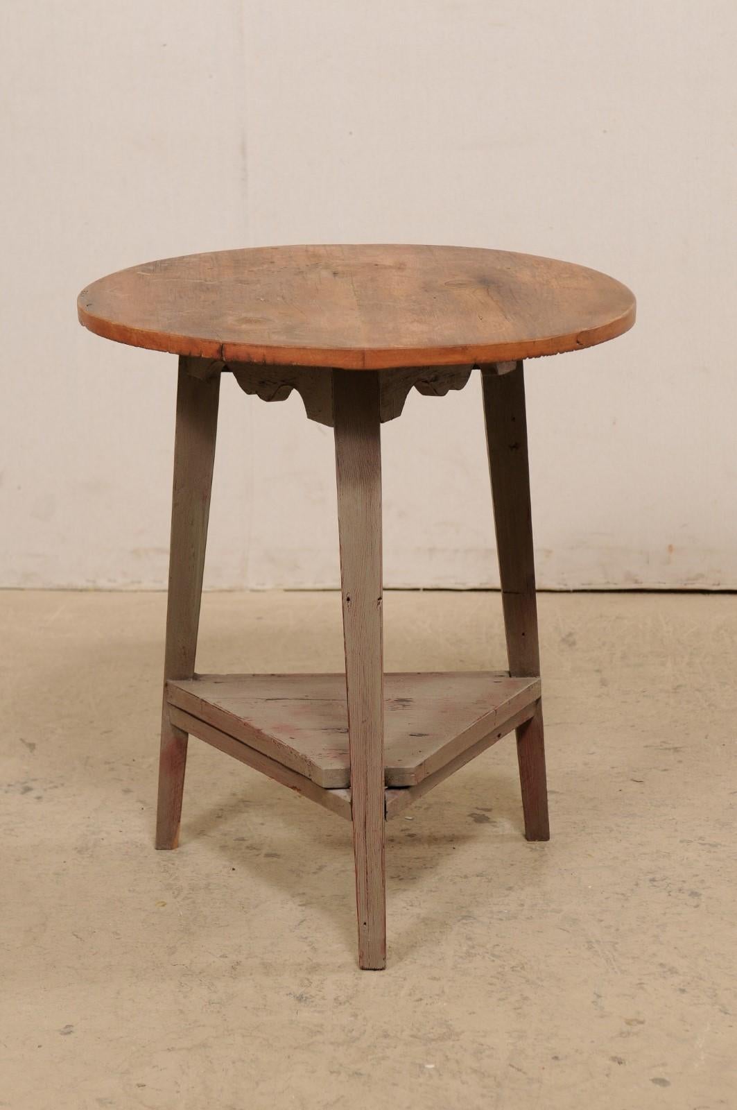 English Painted Cricket Table w/ Scalloped Skirt and Lower Shelf, Early ...