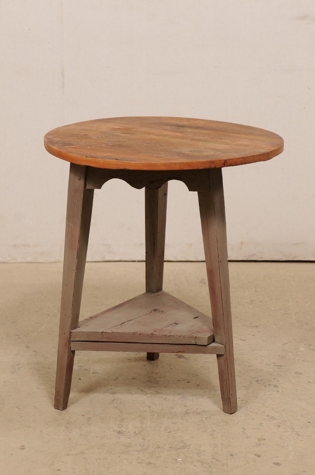 English Painted Cricket Table w/ Scalloped Skirt and Lower Shelf, Early ...