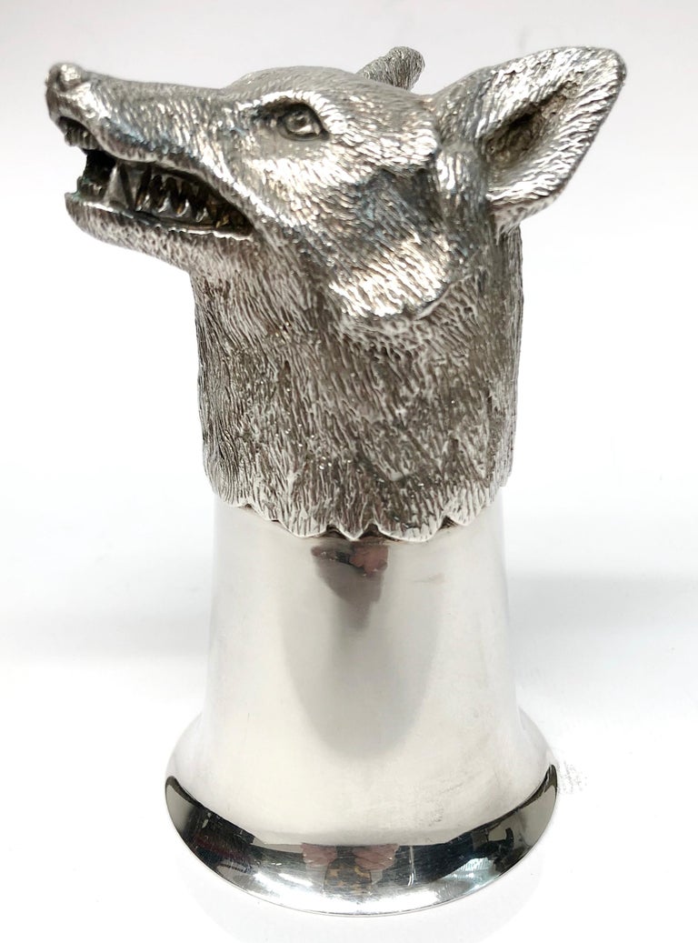 English Silver Fox Head Stirrup Cup by the Royal Irish Silver Company ...