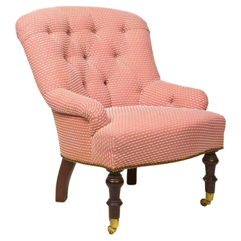 Raspberry Cotton-Upholstered Tufted Chaise Longue For Sale at 1stDibs