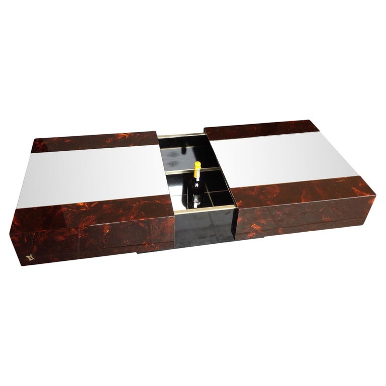 Eric Maville and Jean Claude Mahey Sliding Coffee Table with Hidden Bar ...