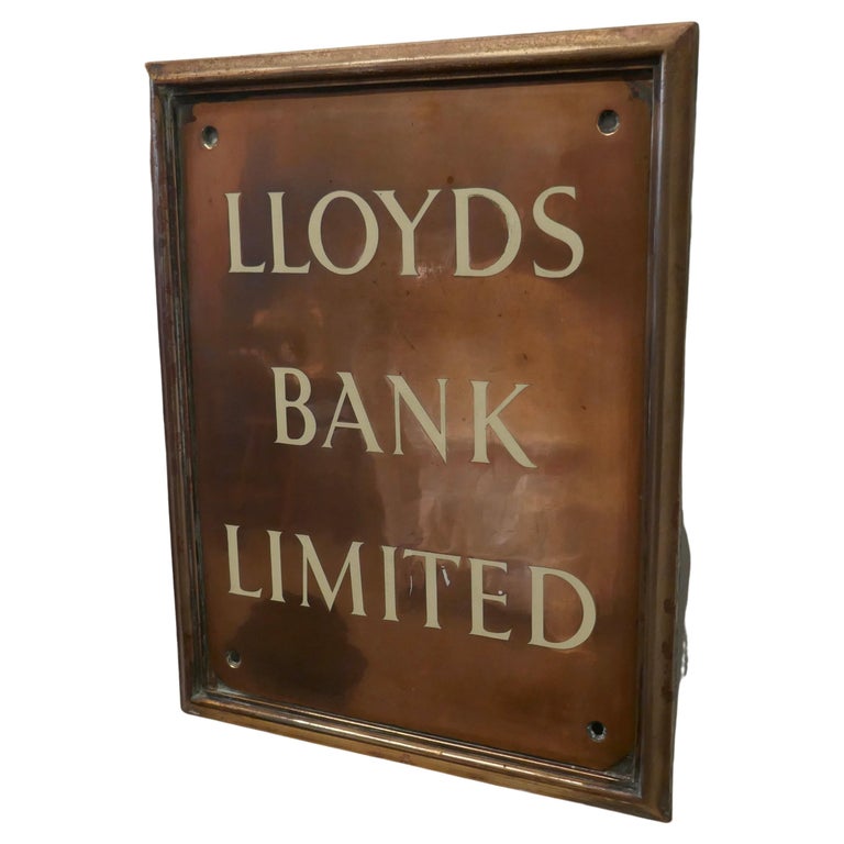 Etched Copper Enamel Lloyds Bank Ltd Sign at 1stDibs