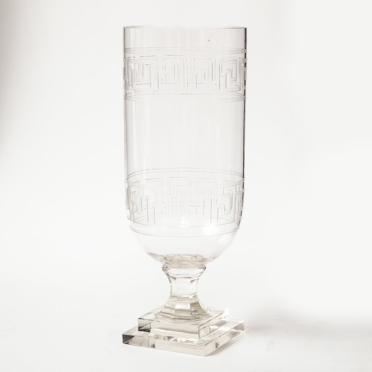 Etched Glass Greek Key Photophore at 1stDibs