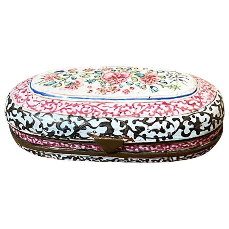 European Chinese Export "Canton enamel" Oval Box, 18th Century For Sale ...