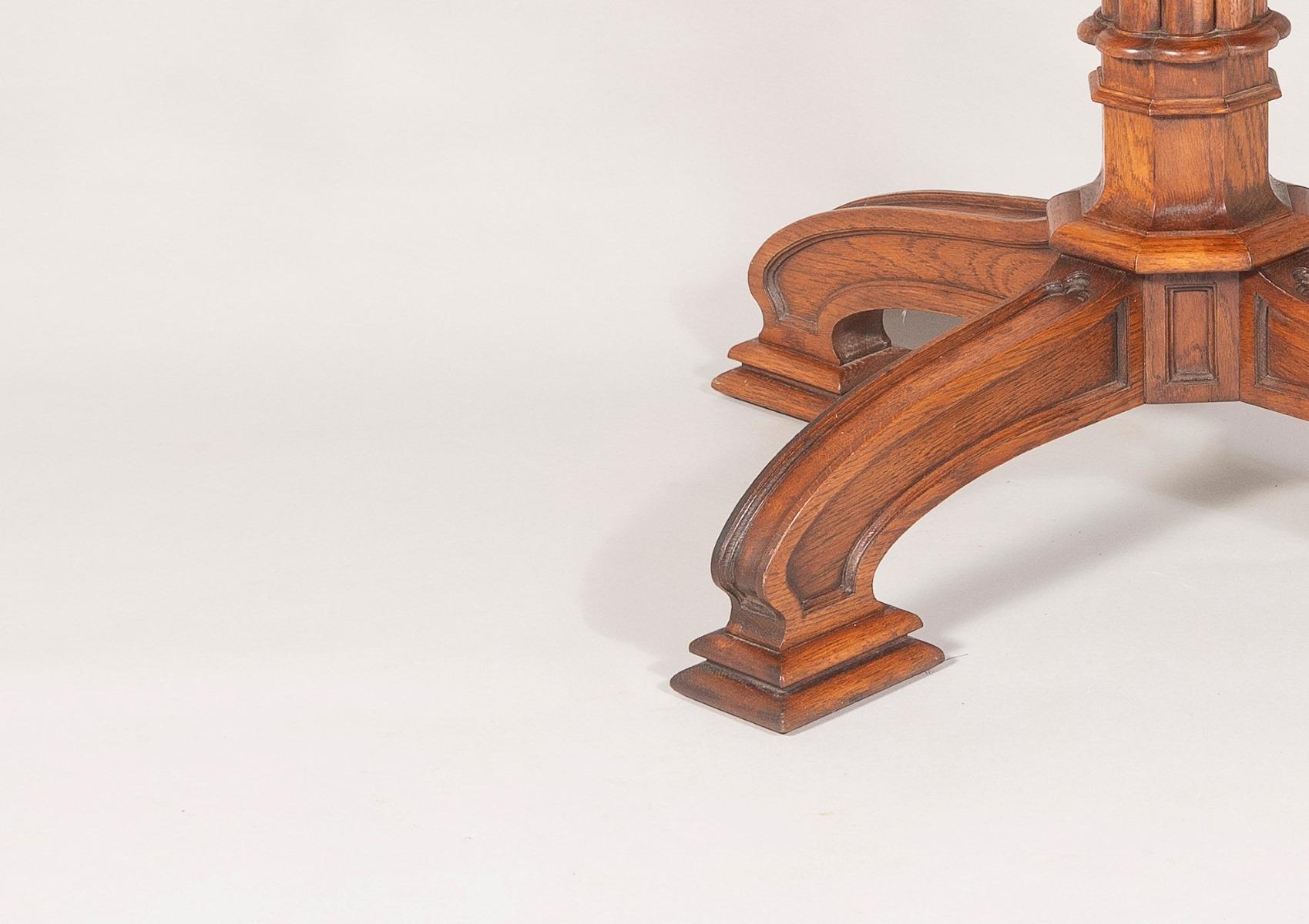 An Exceptional Arthur Brett Gothic Revival Burr Oak Inlay Carved Centre ...