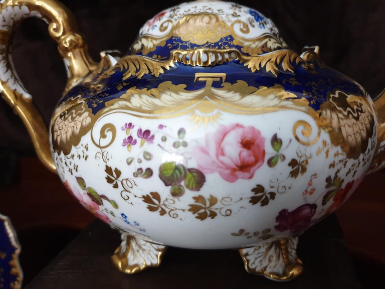 English H and R Daniel Tea Set for 4 Shrewsbury pattern Cobalt Blue ...