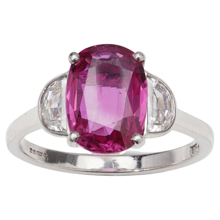 Exclusive 950. Platinum Three-Stone Lady's Ring with 2.50-Carat Natural Ruby For Sale at 1stDibs