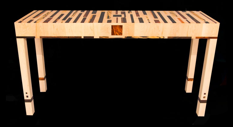 Expressionistic Geometric Inlaid Maple and Exotic Wood Console Table ...