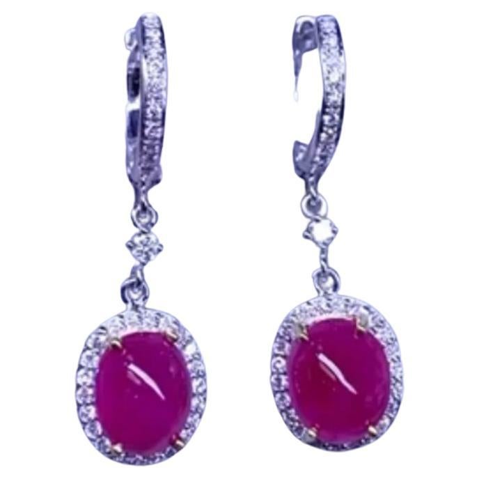 18k White Gold 2.21ct Square Ruby and 0.18ct Baguette Diamond Stud ...