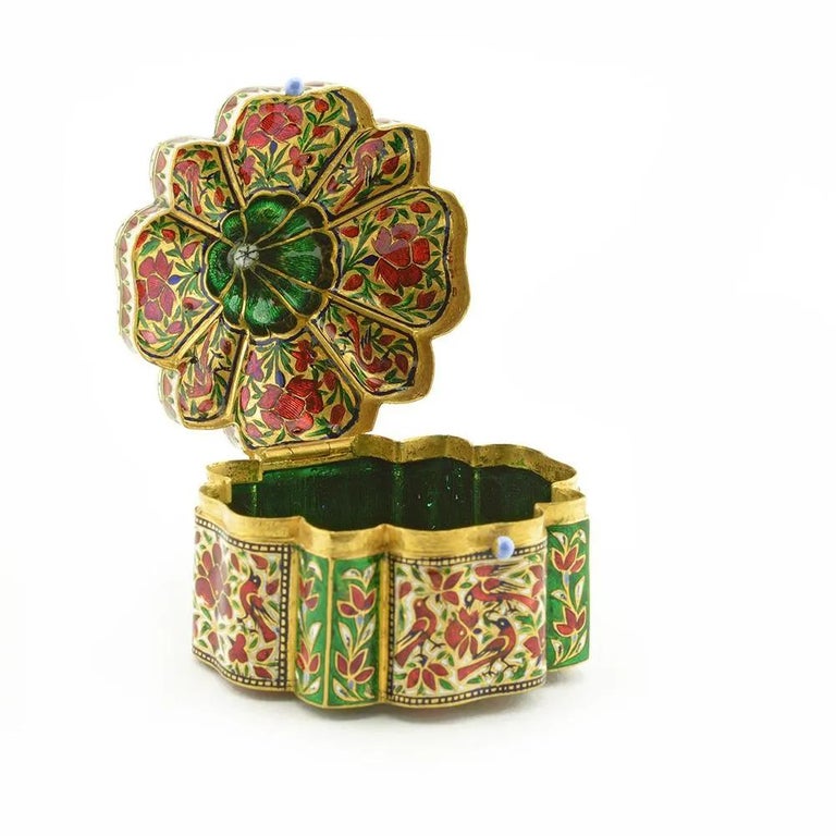 Exquisite and Large Indian 22K Gold, Enamel, and Diamond Snuff Box ...