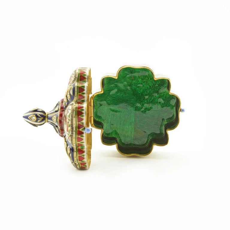 Exquisite and Large Indian 22K Gold, Enamel, and Diamond Snuff Box ...