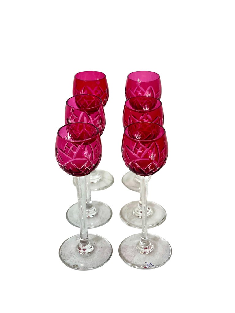 Set of six Red Crystal Liqueur Glasses For Sale at 1stDibs
