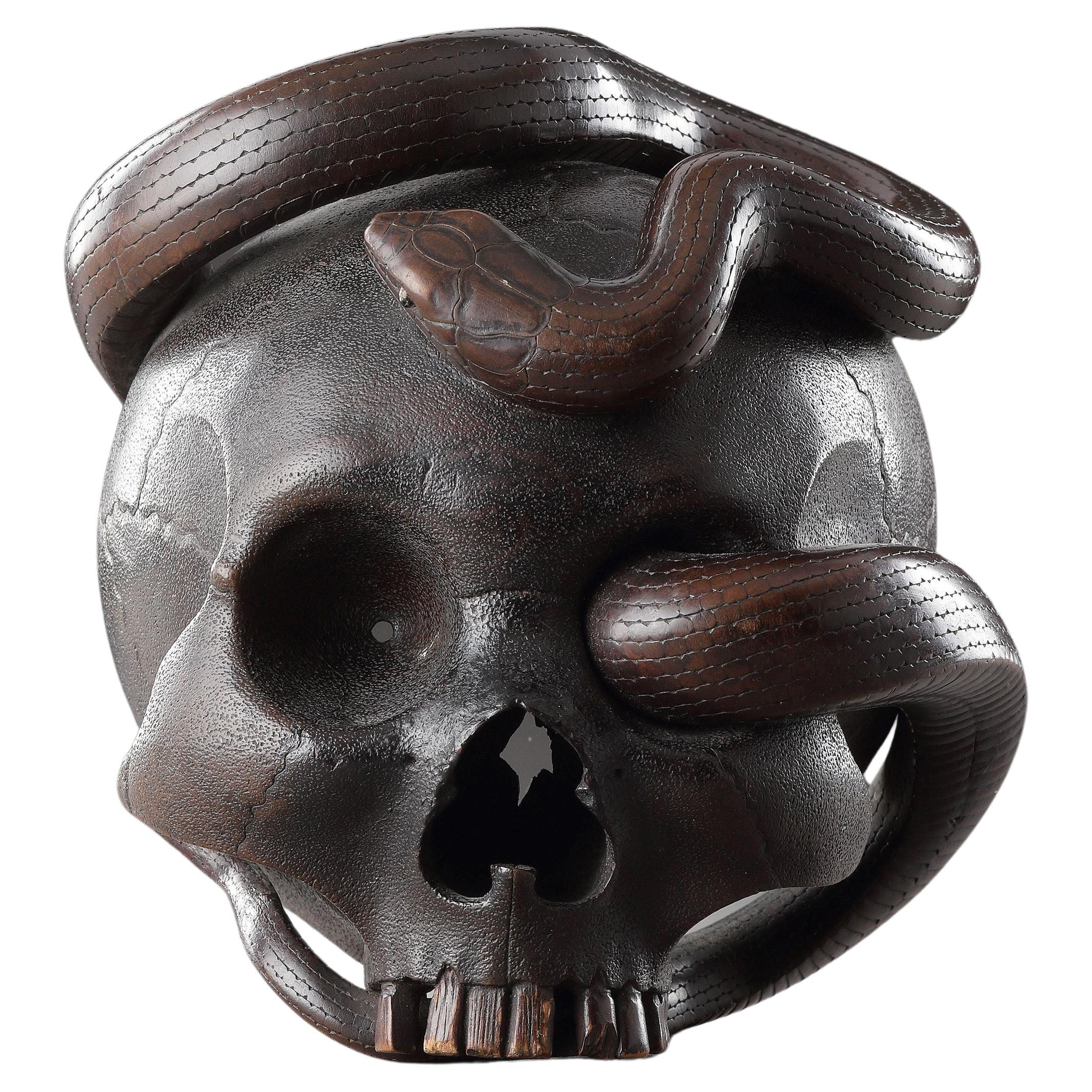 An Extremely Fine and Detailed Large Carved Wood Skull For Sale at 1stDibs