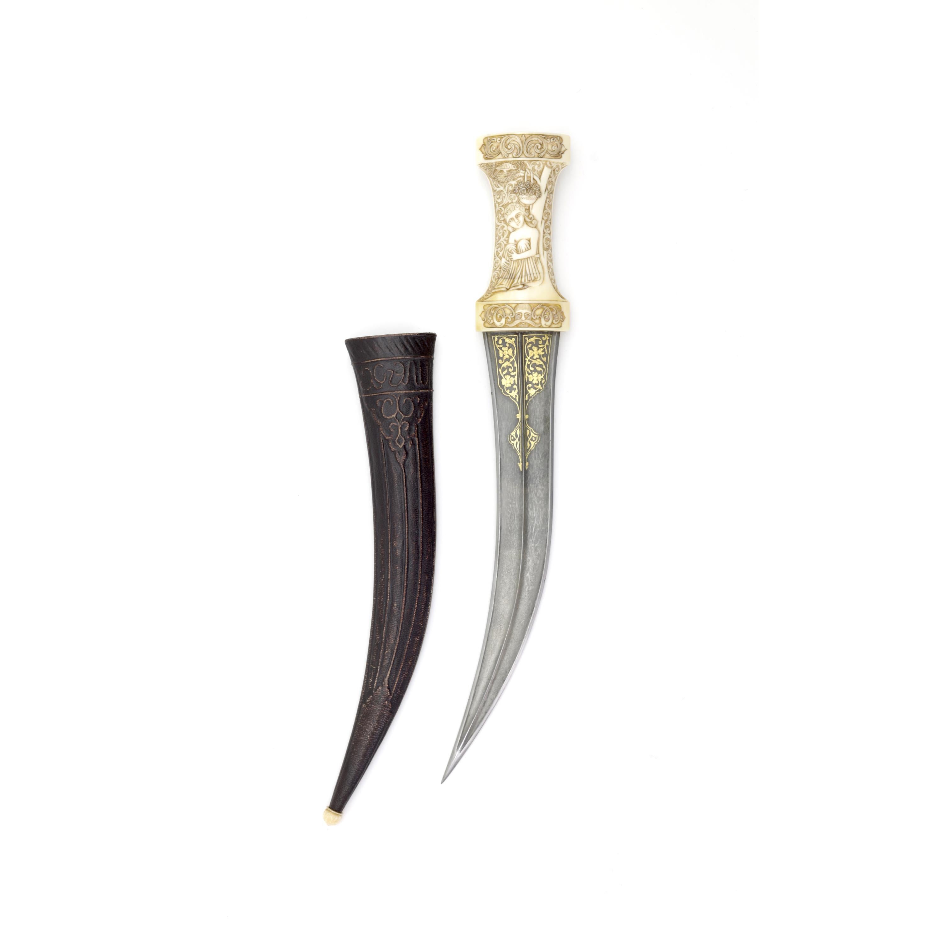 An extremely rare erotic Islamic Persian dagger with walrus tooth hilt ...
