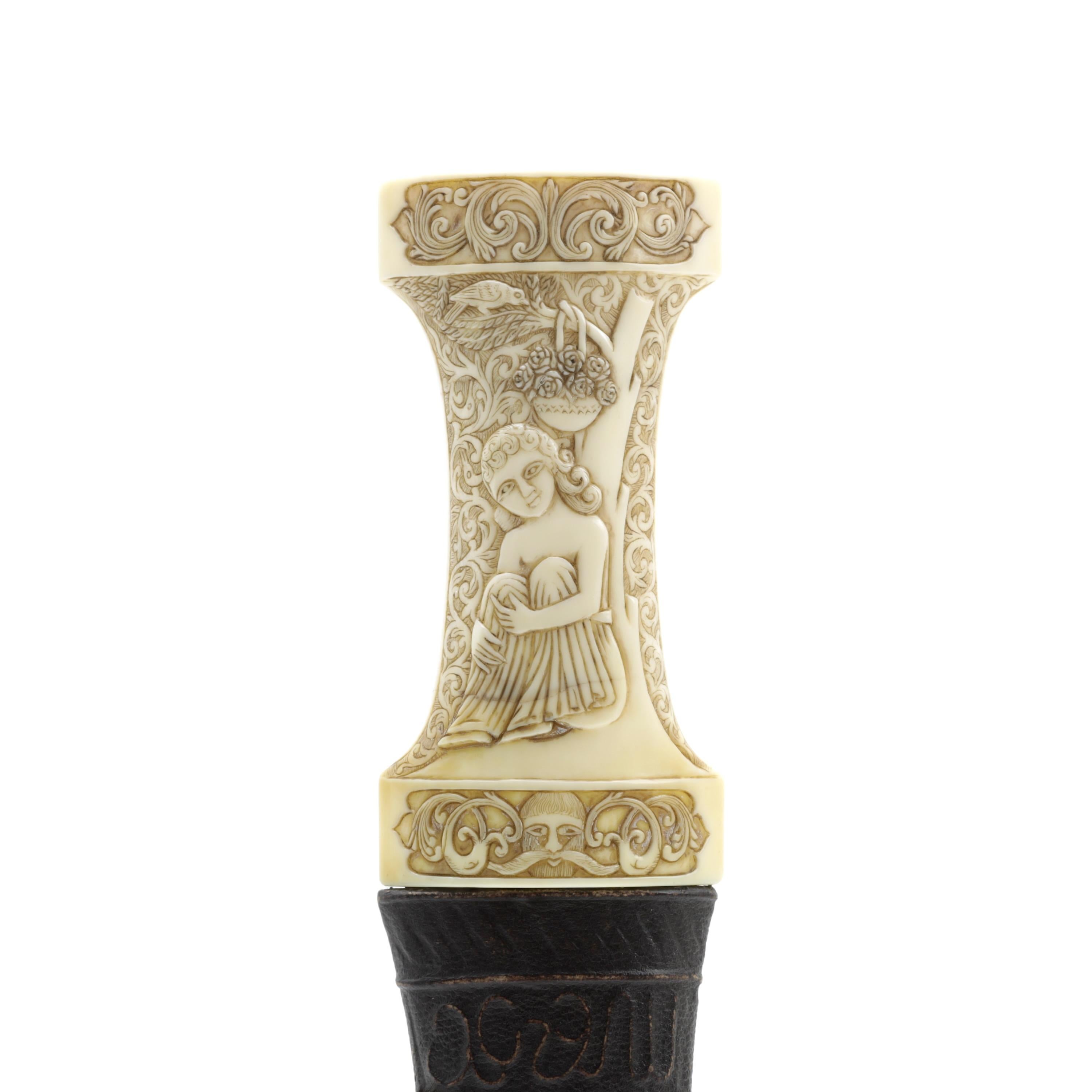 An extremely rare erotic Islamic Persian dagger with walrus tooth hilt ...
