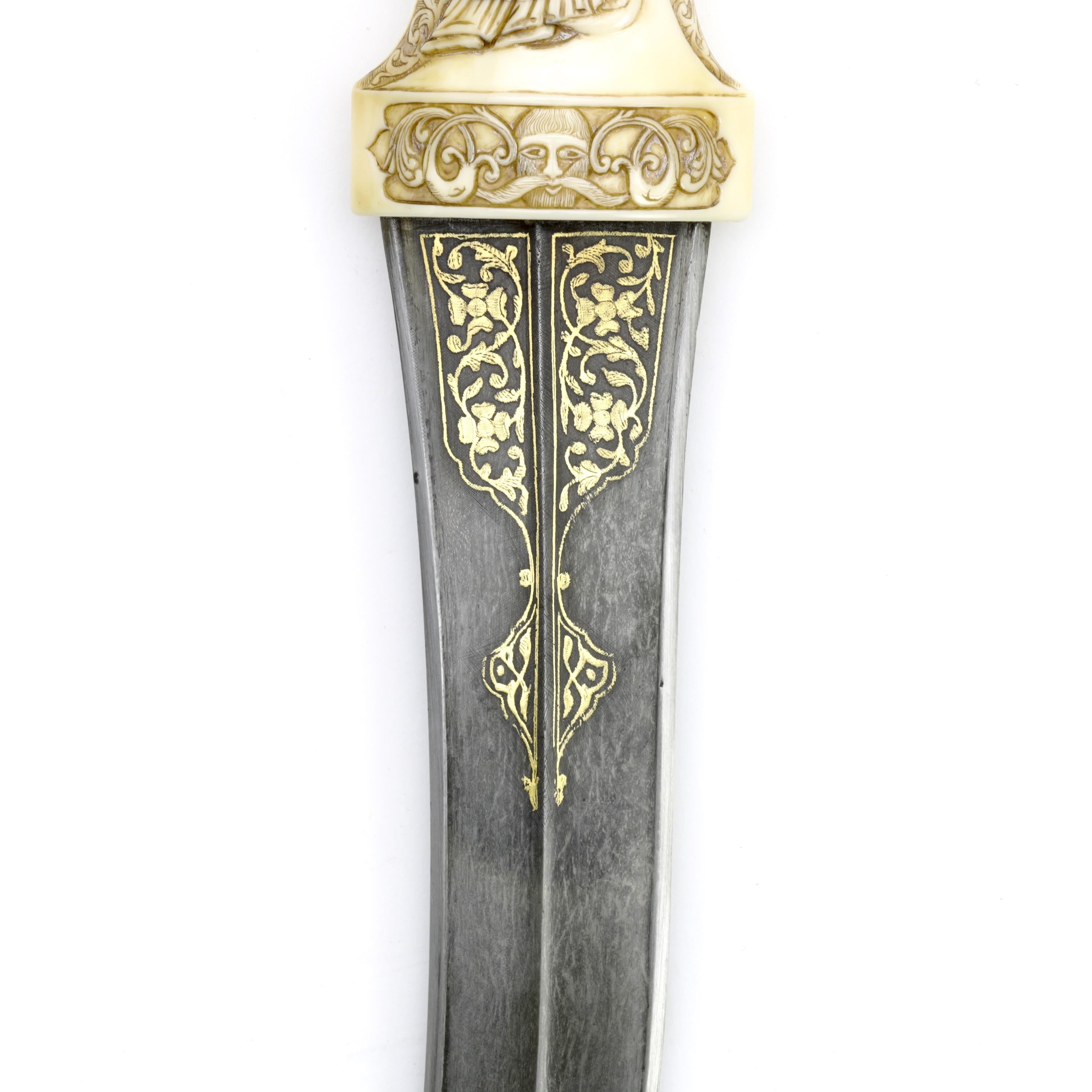 An extremely rare erotic Islamic Persian dagger with walrus tooth hilt ...