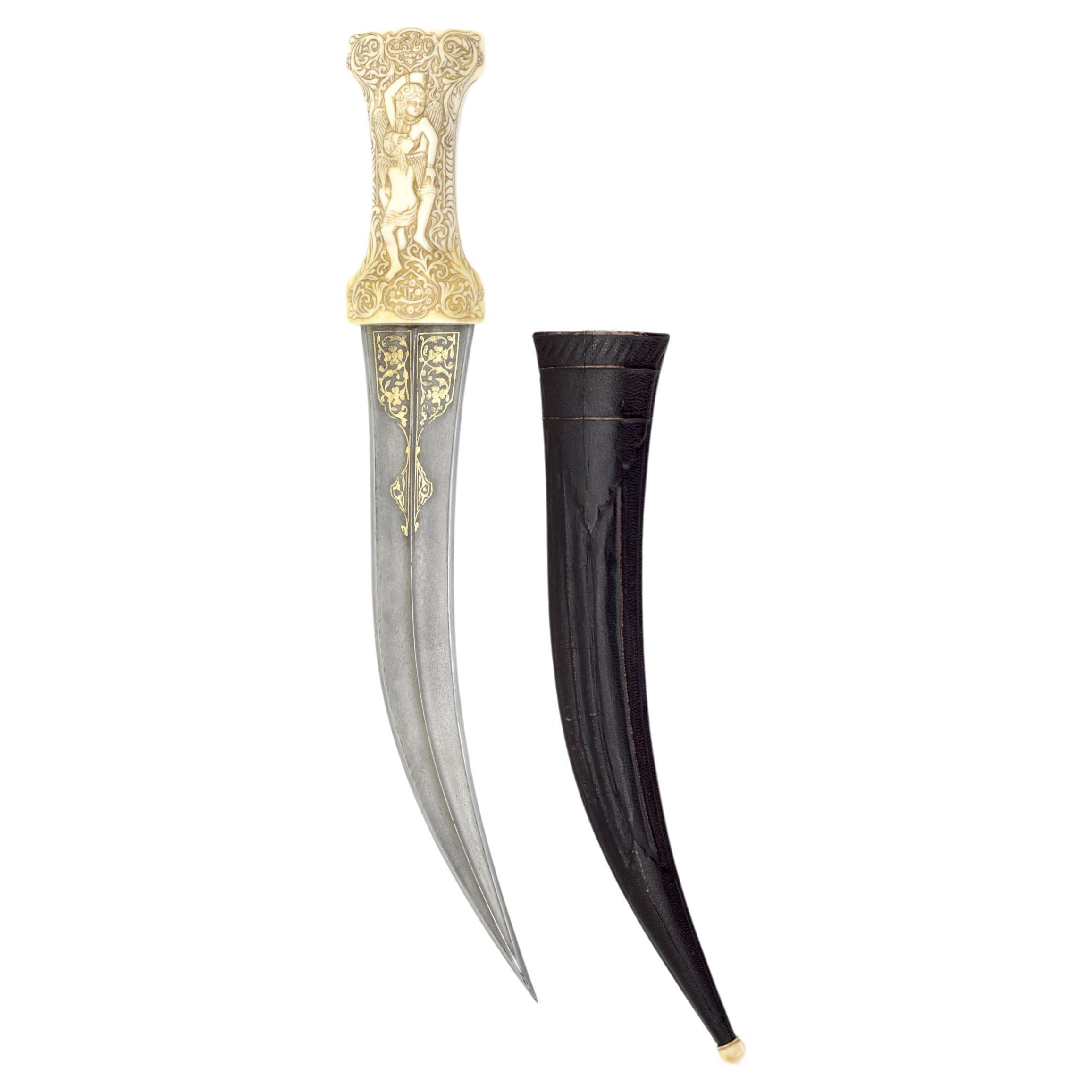 An extremely rare erotic Islamic Persian dagger with walrus tooth hilt ...