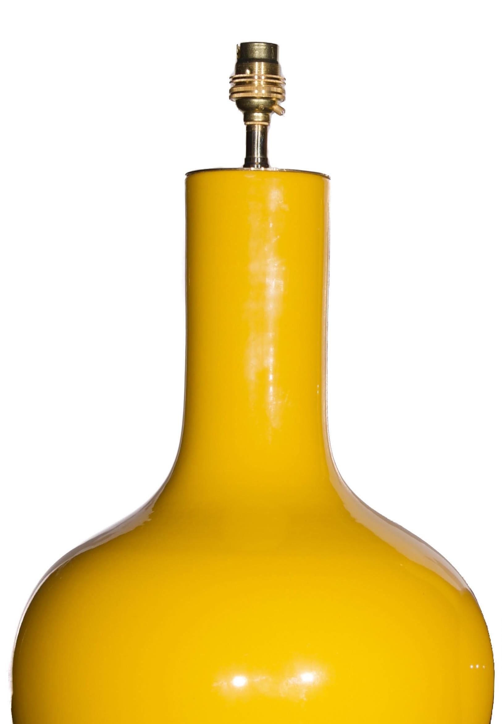 An Imperial Yellow Porcelain Straight Neck Table Lamp For Sale at 1stDibs