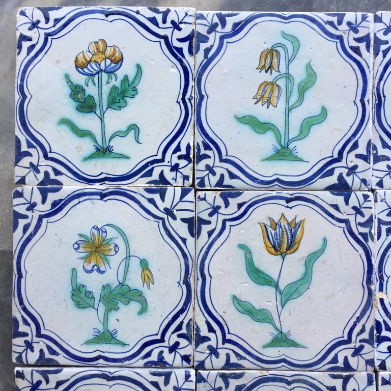 Important and Rare Set of Dutch Delft Tiles with Flowers, Early 17th ...
