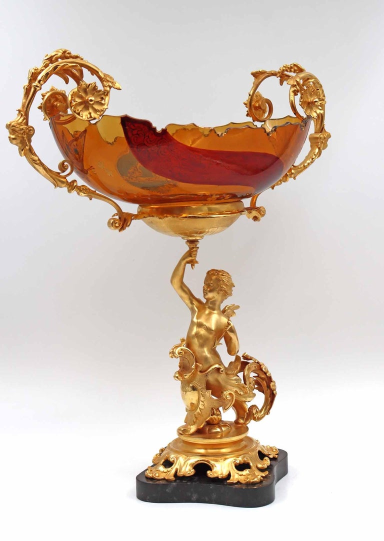 Important Bohemian Crystal Cup in Amber Colour at 1stDibs