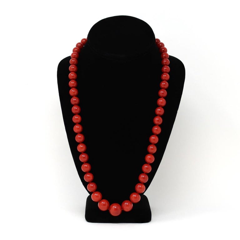 Important Deep Red Coral Necklace with 18 Karat Yellow Gold Diamond ...