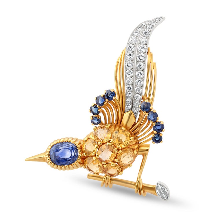 Impressive Gold, Sapphire and Diamond Bird Brooch by Cartier For Sale ...