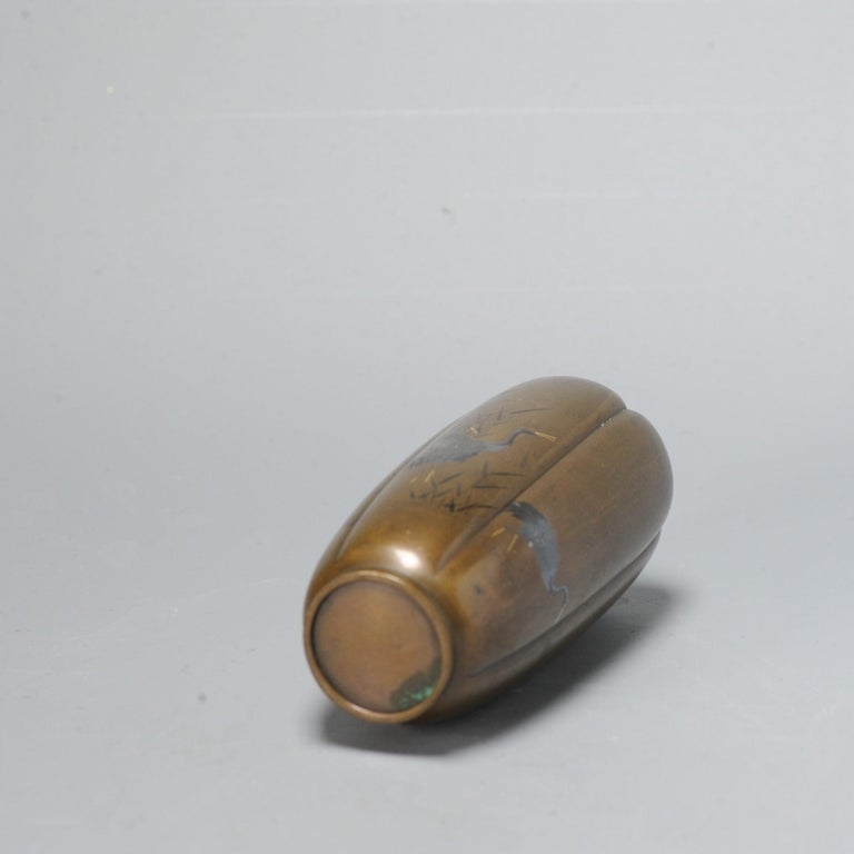 Inlaid Shibuichi Vase in Flower Shape Cranes, Meiji '1868-1912' Era ...