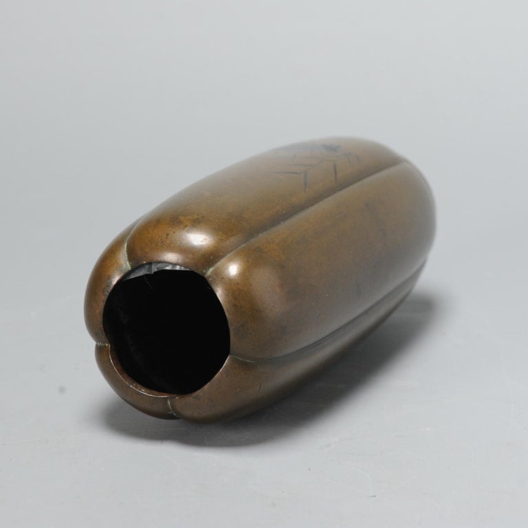 Inlaid Shibuichi Vase in Flower Shape Cranes, Meiji '1868-1912' Era ...