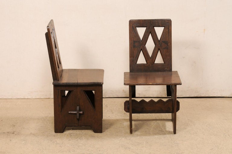 Interesting Pair of Carved Fire-Side Chairs W/Geometric Cut-Outs, N ...
