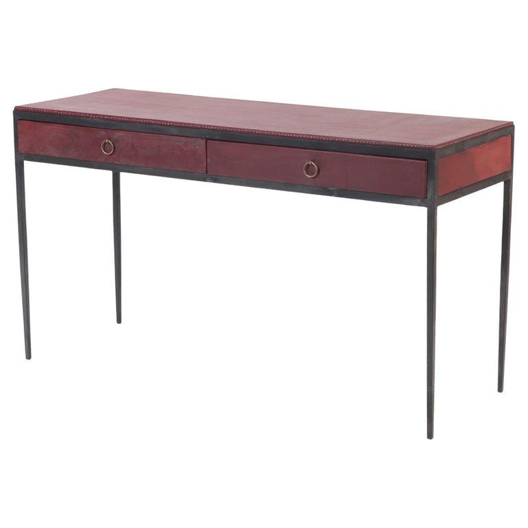 Iron and Burgundy Leather Writing Desk, Contemporary For Sale at 1stDibs