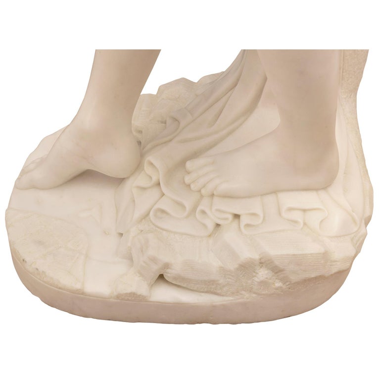 Italian 19th Century White Carrara Marble Statue of a Beautiful Bathing ...