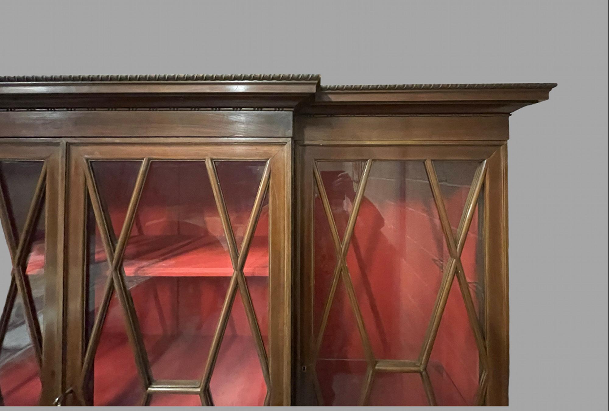 Italian Breakfront Walnut Bookcase For Sale at 1stDibs