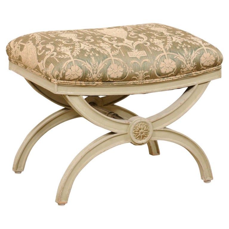 An Italian Curule Stool w/Neoclassic Fabric Seat Cushion, Mid 20th ...
