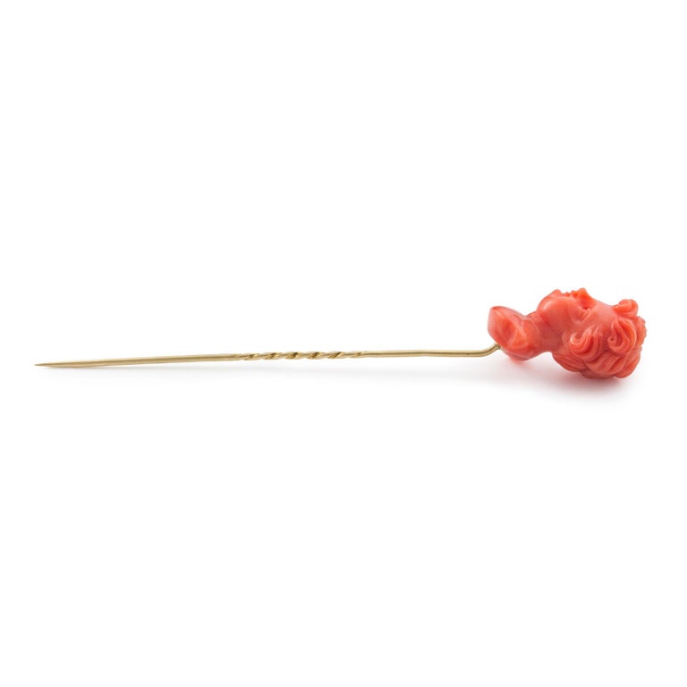 Italian Late 19th Century Coral Cherub Stick Pin For Sale at 1stDibs