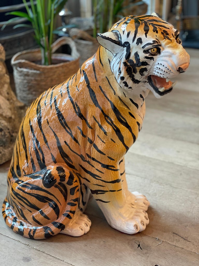 Italian Polychrome Ceramic Tiger at 1stDibs
