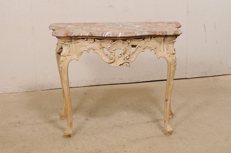 Italian Rococo-Style Carved and Bleached Console Table W/ Original ...