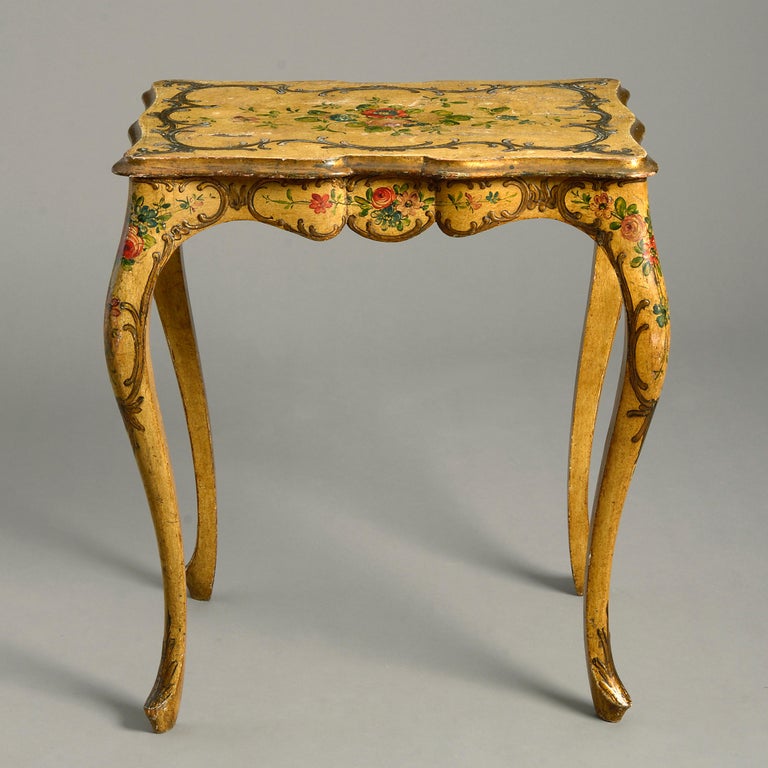 Ochre and Polychrome Painted Rococo End Table For Sale at 1stDibs