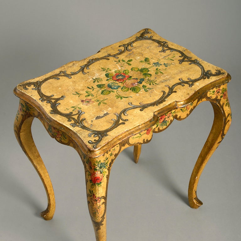 Ochre and Polychrome Painted Rococo End Table For Sale at 1stDibs