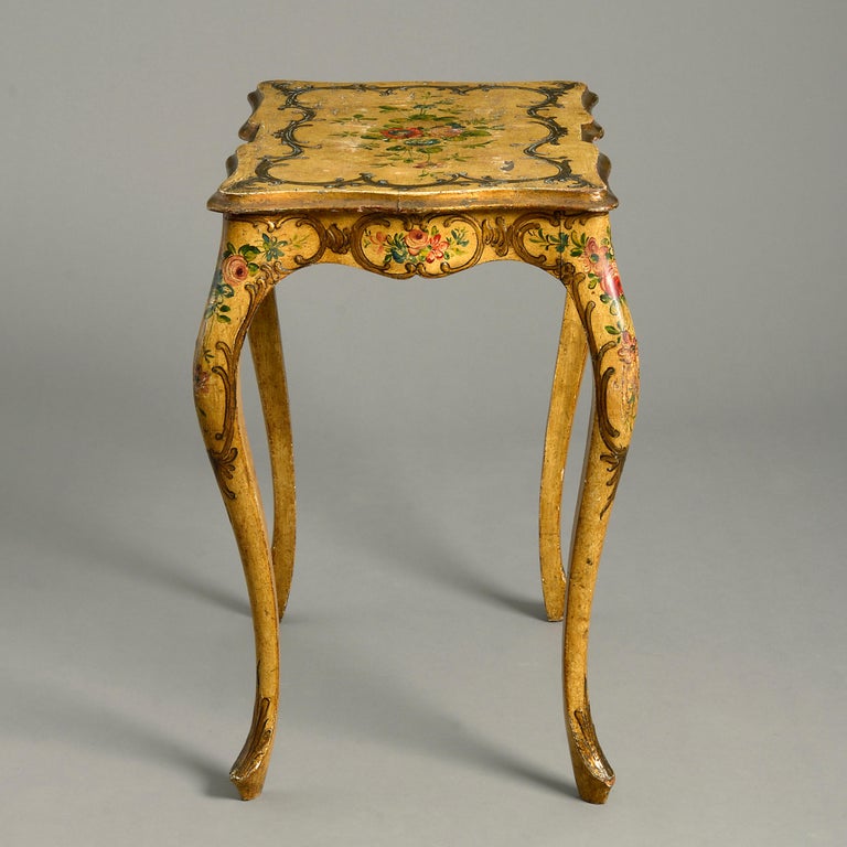 Ochre and Polychrome Painted Rococo End Table For Sale at 1stDibs