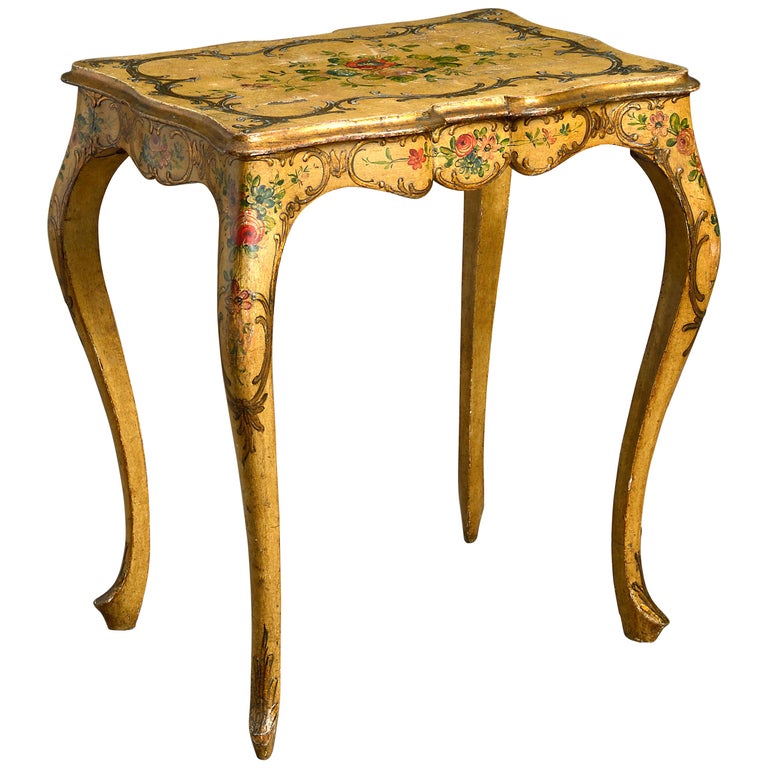 Ochre and Polychrome Painted Rococo End Table For Sale at 1stDibs