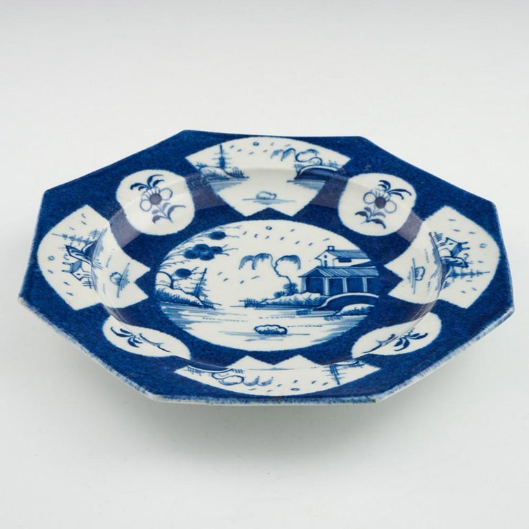 Octagonal Worcester Porcelain Plate Fan Panel Landscape Pattern, 1768 ...